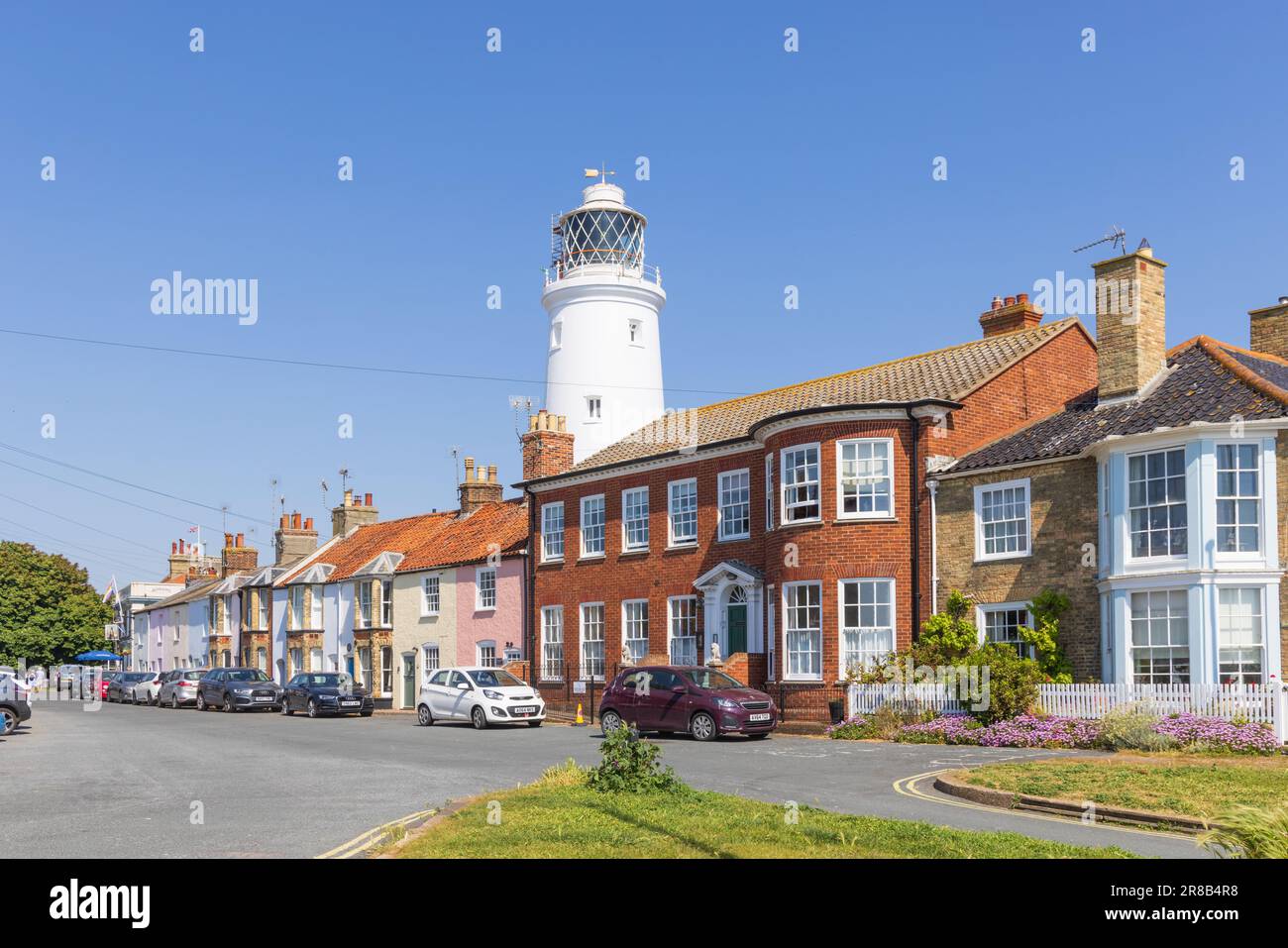 Southwold, Suffolk. UK. St James' Terrace with Southwold lighthouse in ...