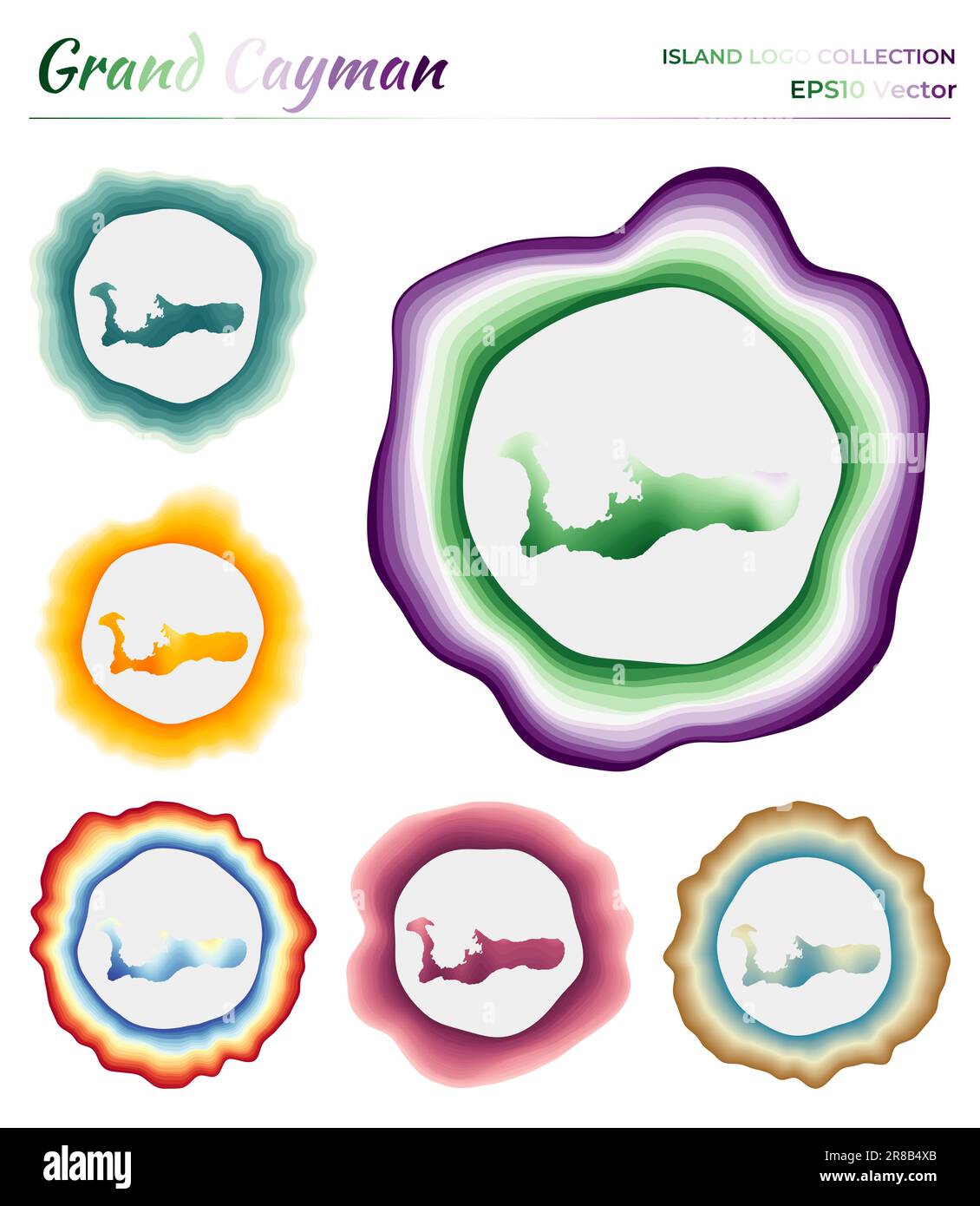 Grand Cayman Logo Collection Colorful Badge Of The Island Layers Around Grand Cayman Border