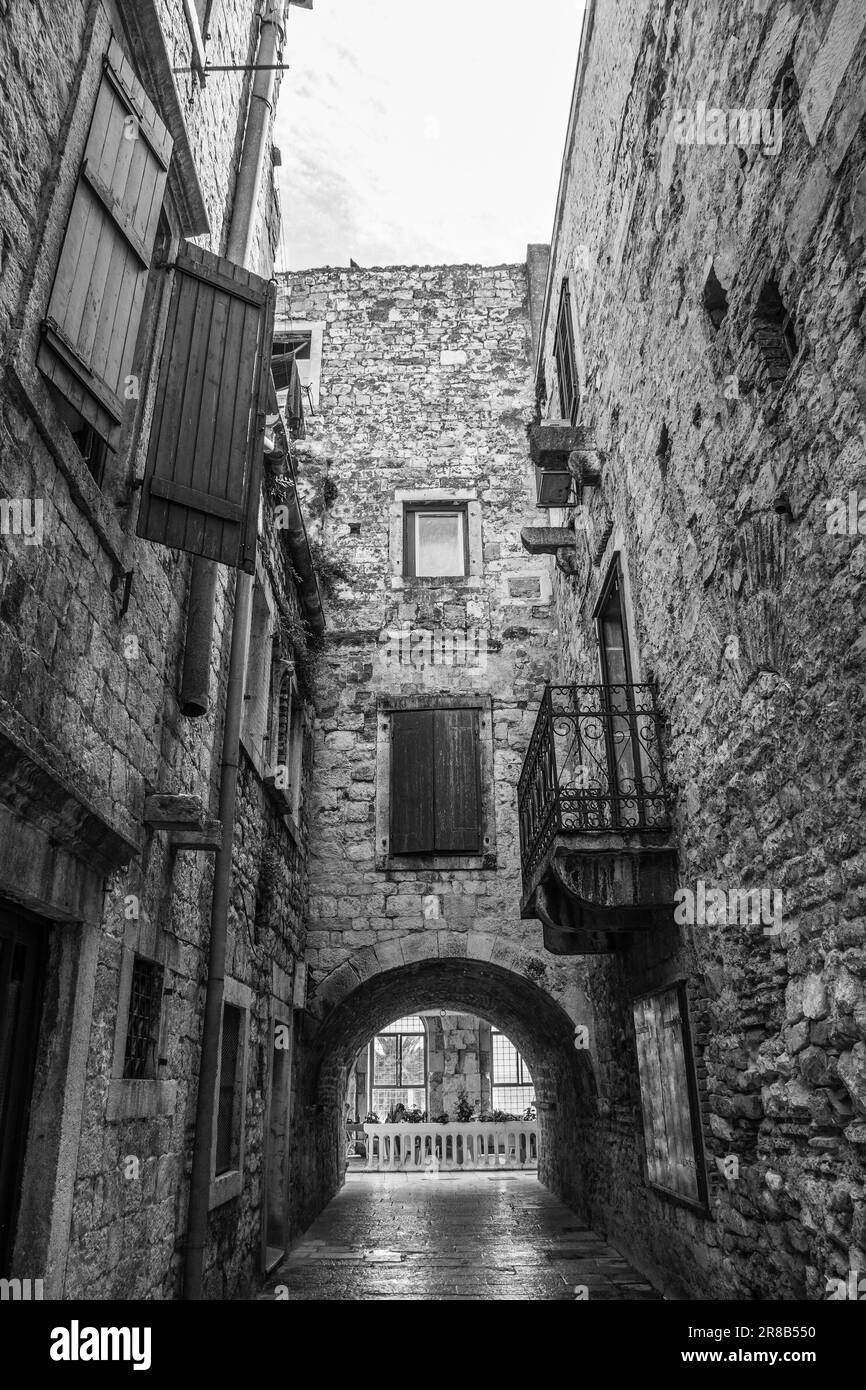Historic residential buildings in a quiet back street in the city of ...