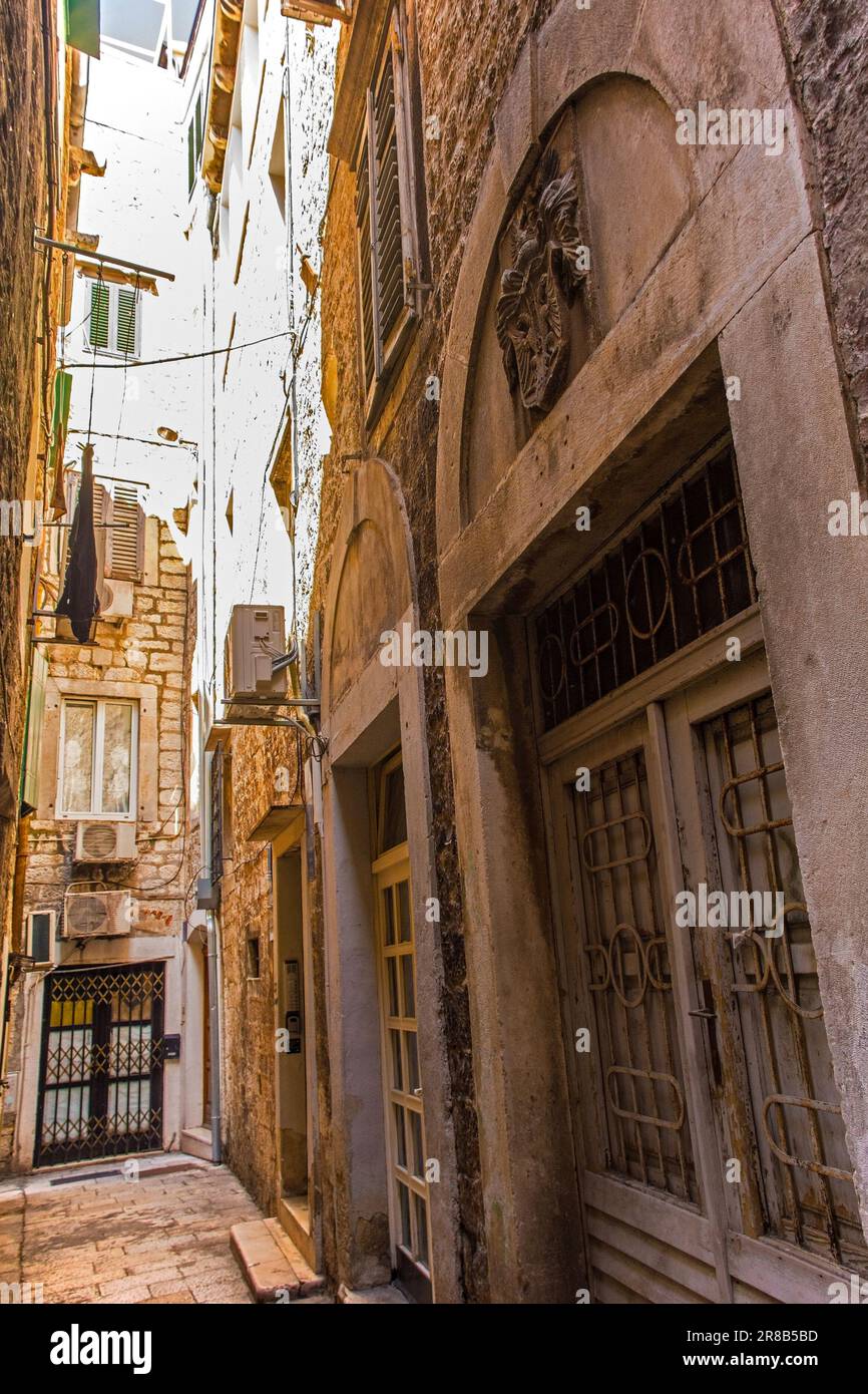 Historic residential buildings in a quiet back street in the city of ...