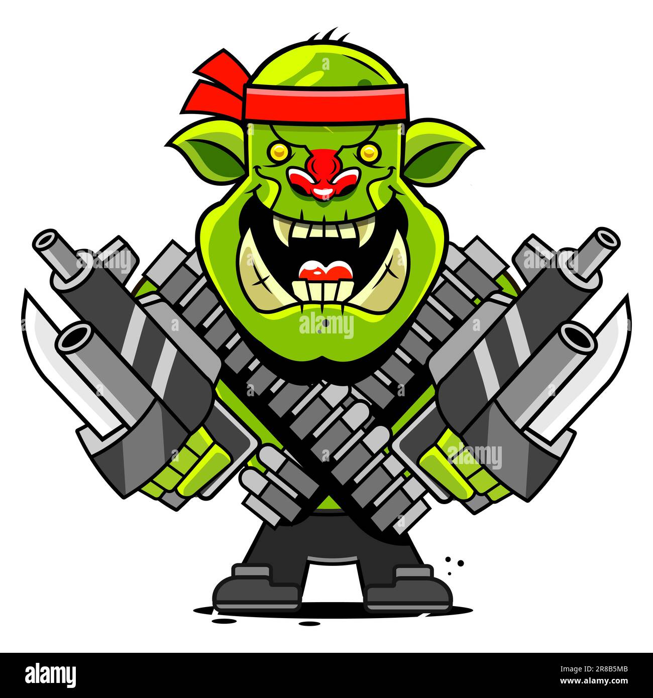 Goblin or troll in color and outline and silhouette in cartoon ...