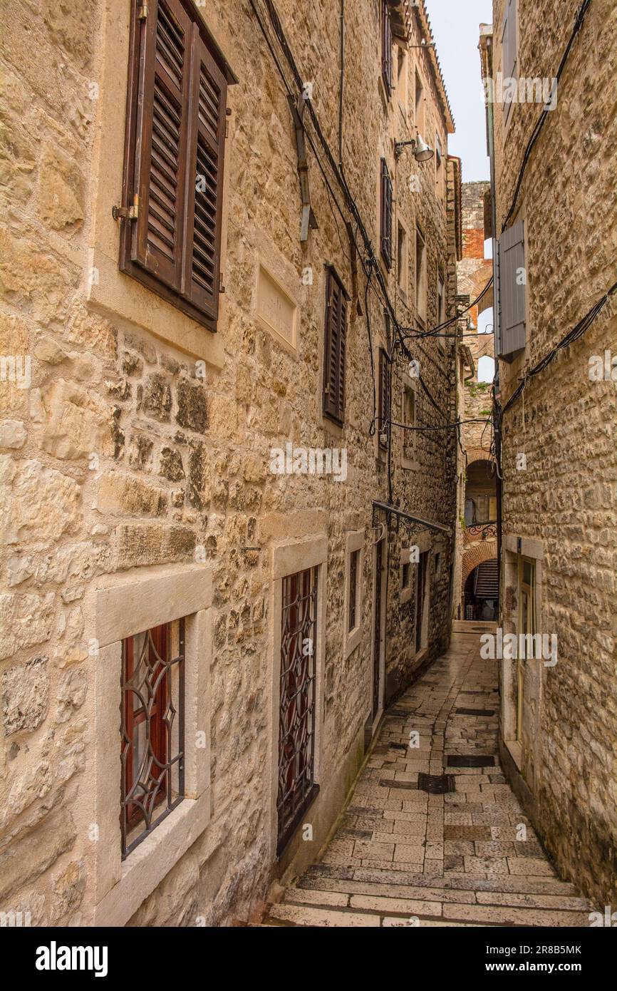 Historic residential buildings in a quiet back street in the city of ...