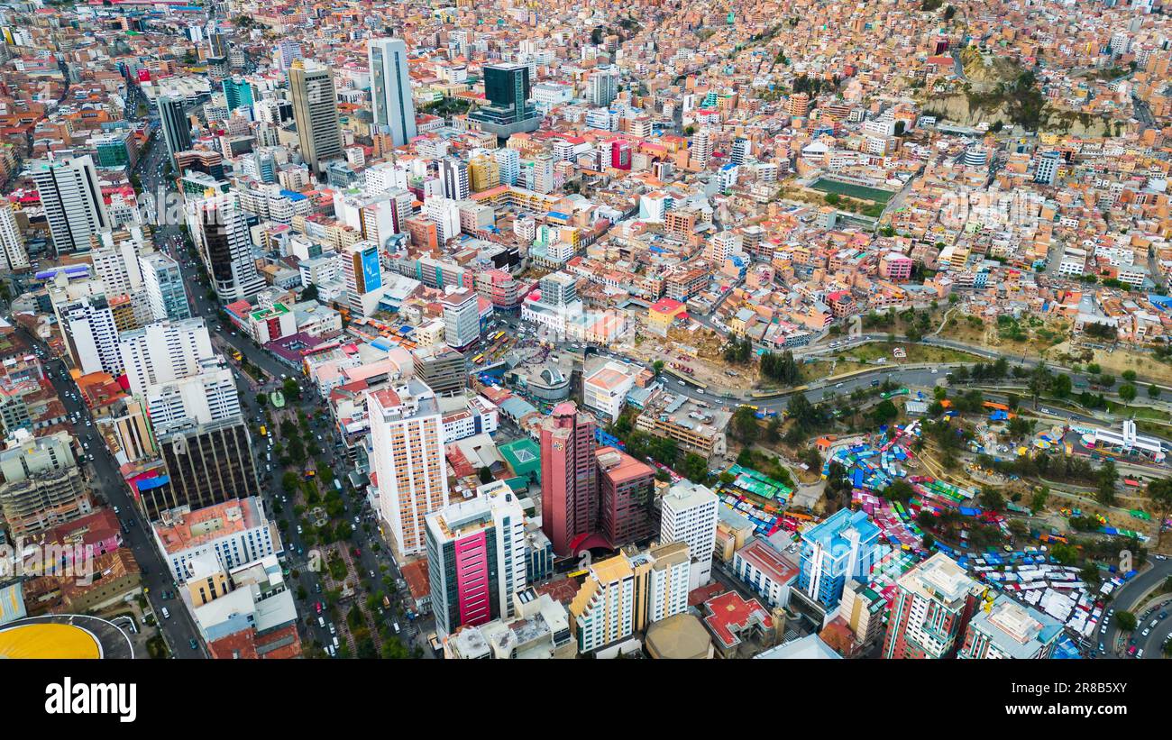 Aerial view of La Paz capital city of Bolivia drone cityscape Stock ...