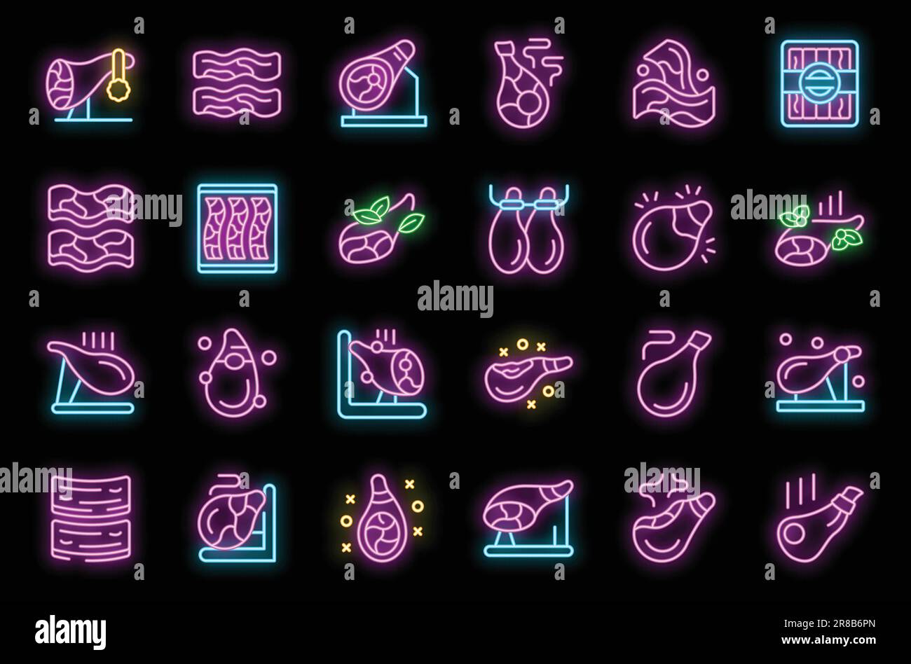 Jamon icons set outline vector. Food ham. Pig hoof neon color on black ...