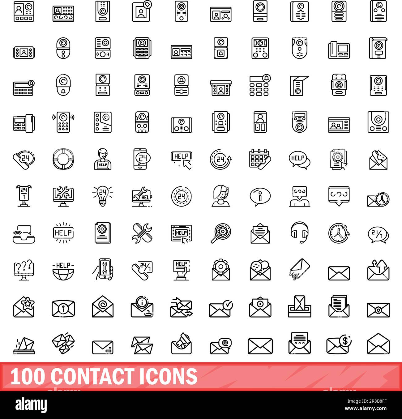 100 contact icons set. Outline illustration of 100 contact icons vector ...