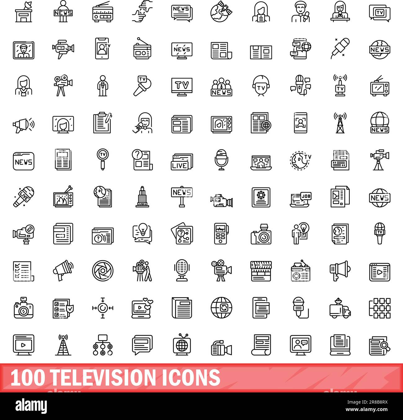 100 television icons set. Outline illustration of 100 television icons ...