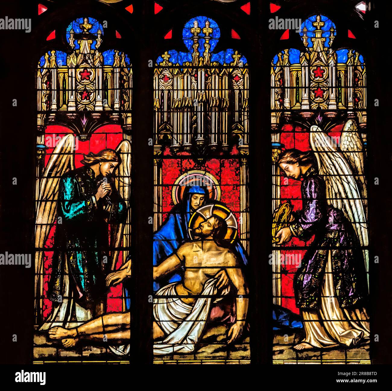 Pieta Virgin Mary Holding Body of Jesus Christ After Crucifixion Old Stained Glass St John the ...