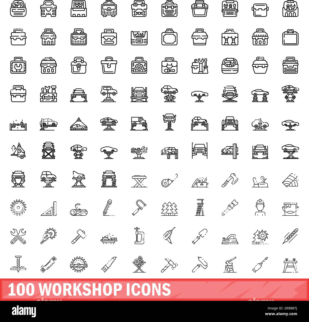 100 workshop icons set. Outline illustration of 100 workshop icons ...