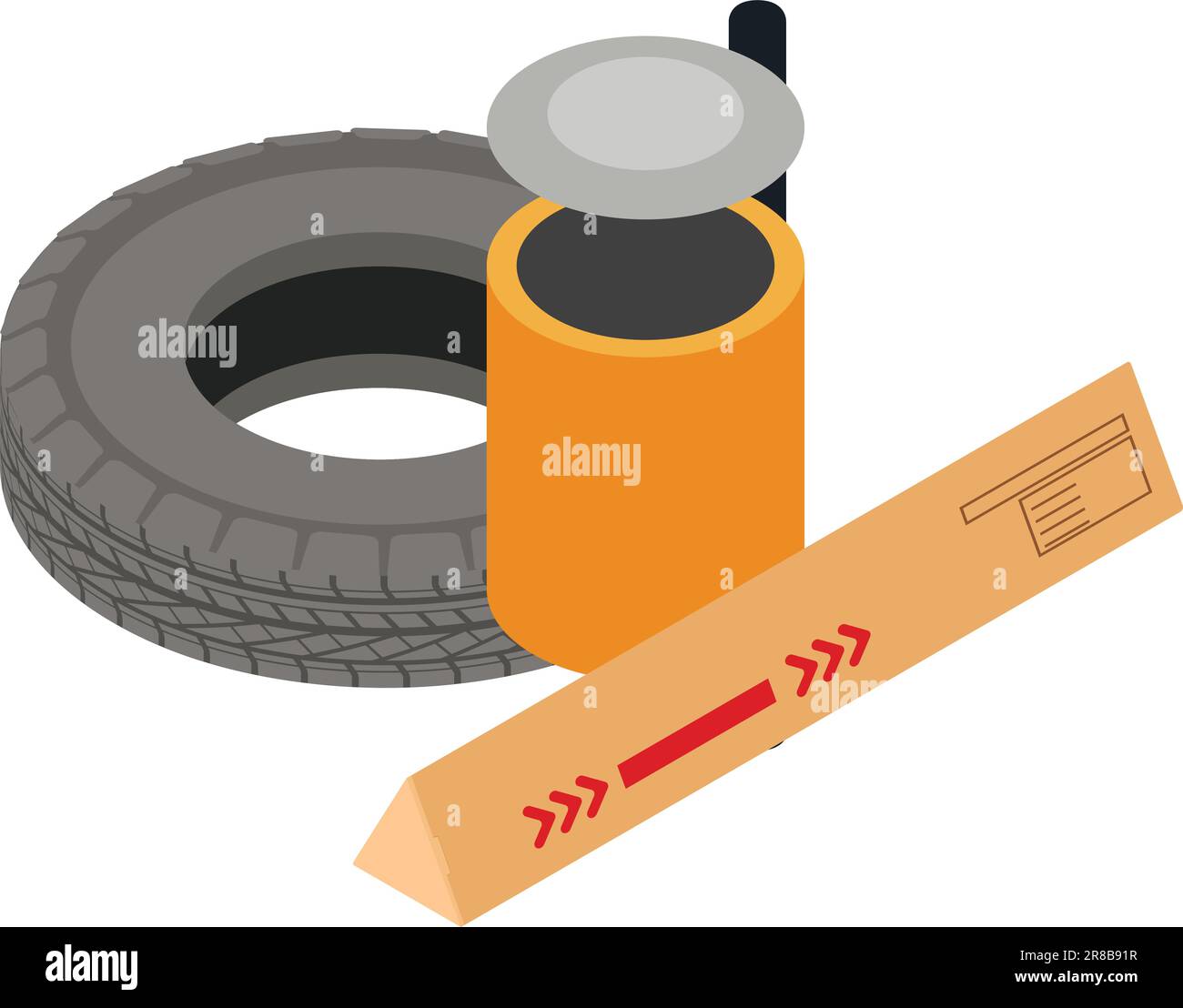 Waste management icon isometric vector. Car tire and postal box near ...