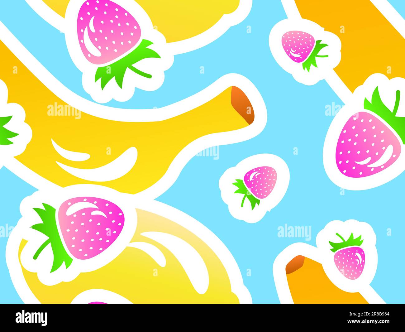 Seamless pattern with bananas and strawberries. Summer fruit and berry ...