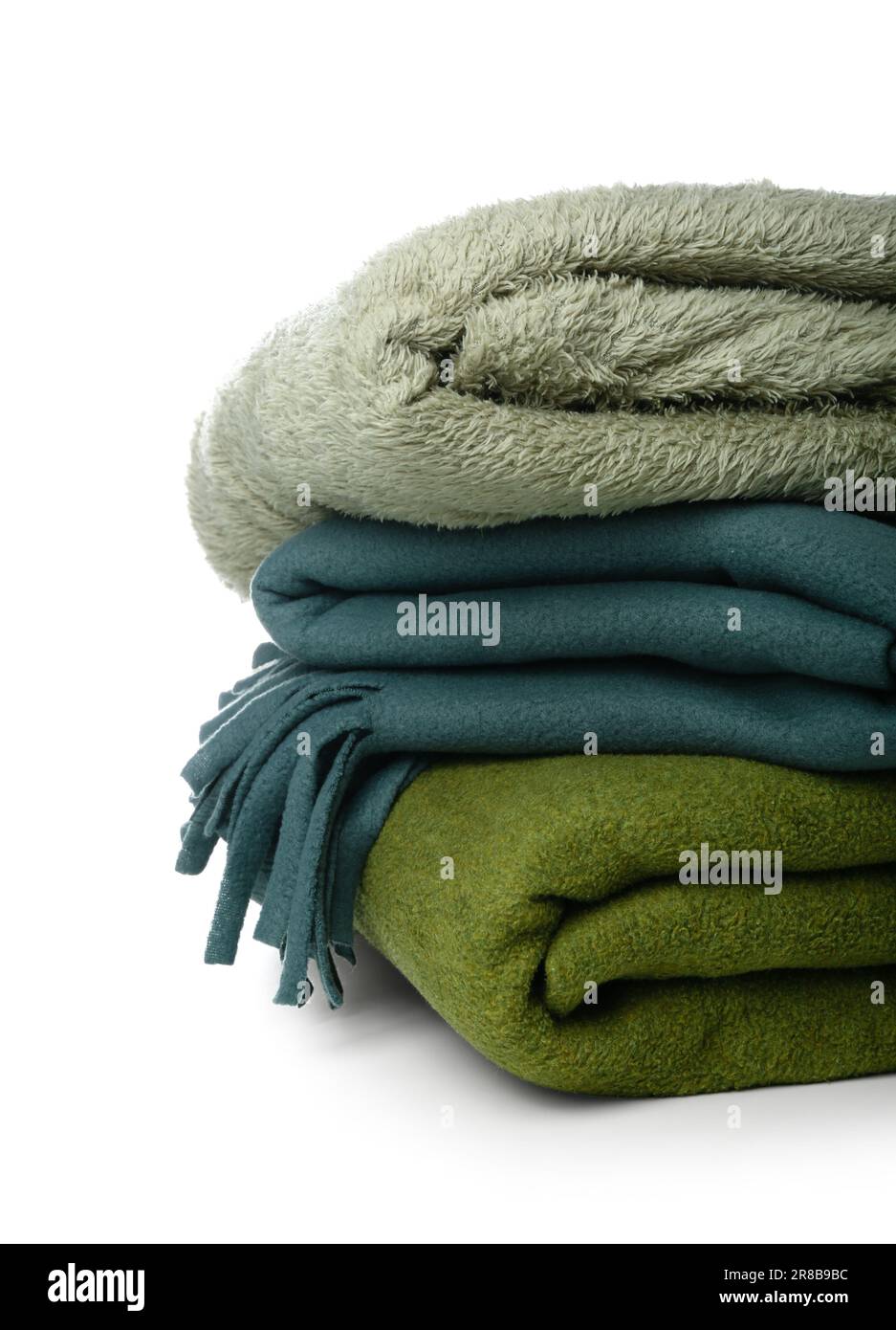 New soft folded blankets on white background Stock Photo - Alamy