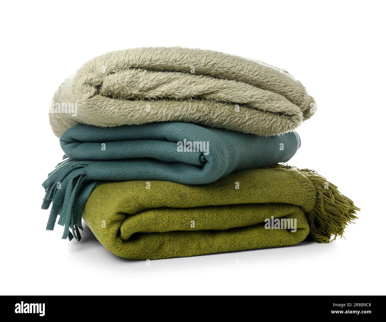 New soft folded blankets on white background Stock Photo - Alamy