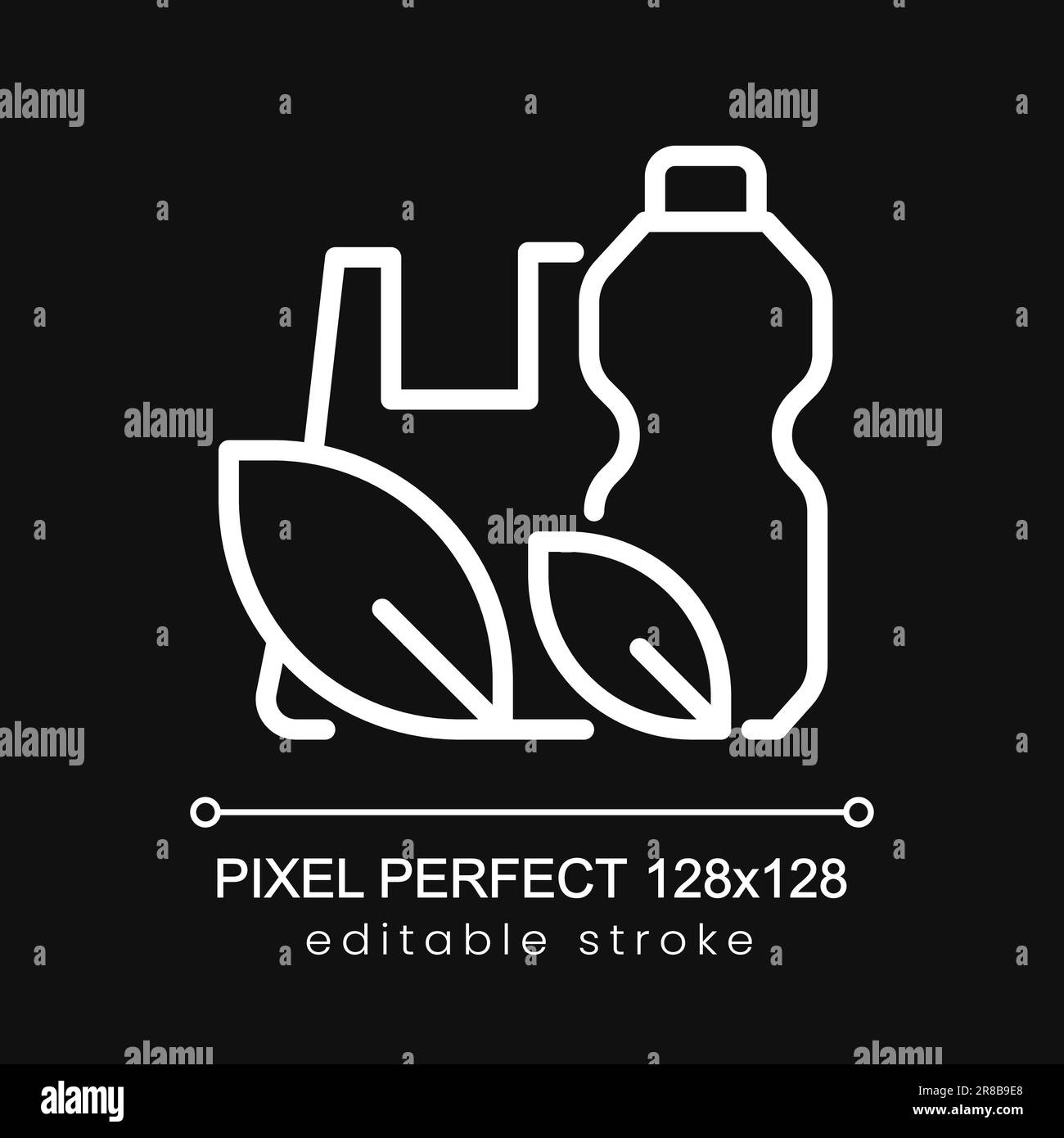 Biodegradable plastic pixel perfect white linear icon for dark theme ...