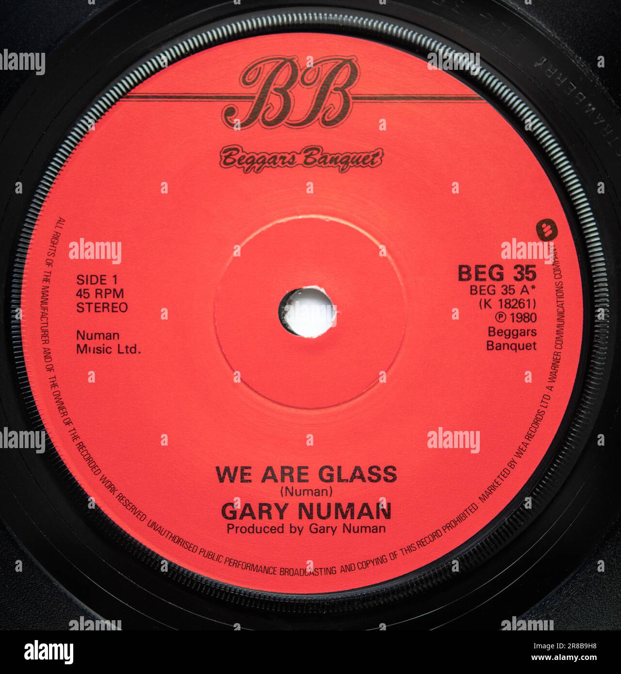 Centre label of the seven inch single version of We Are Glass by Gary ...