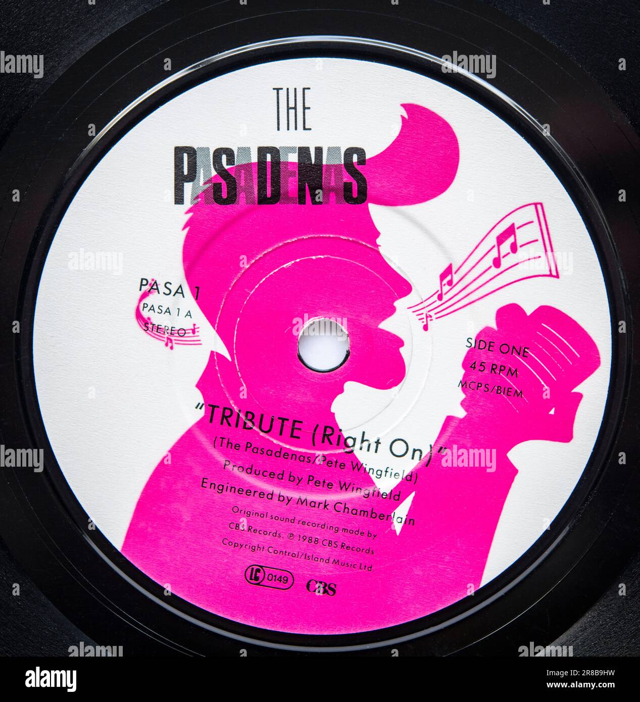 Centre label of the seven inch single version of Tribute (Right On) by ...