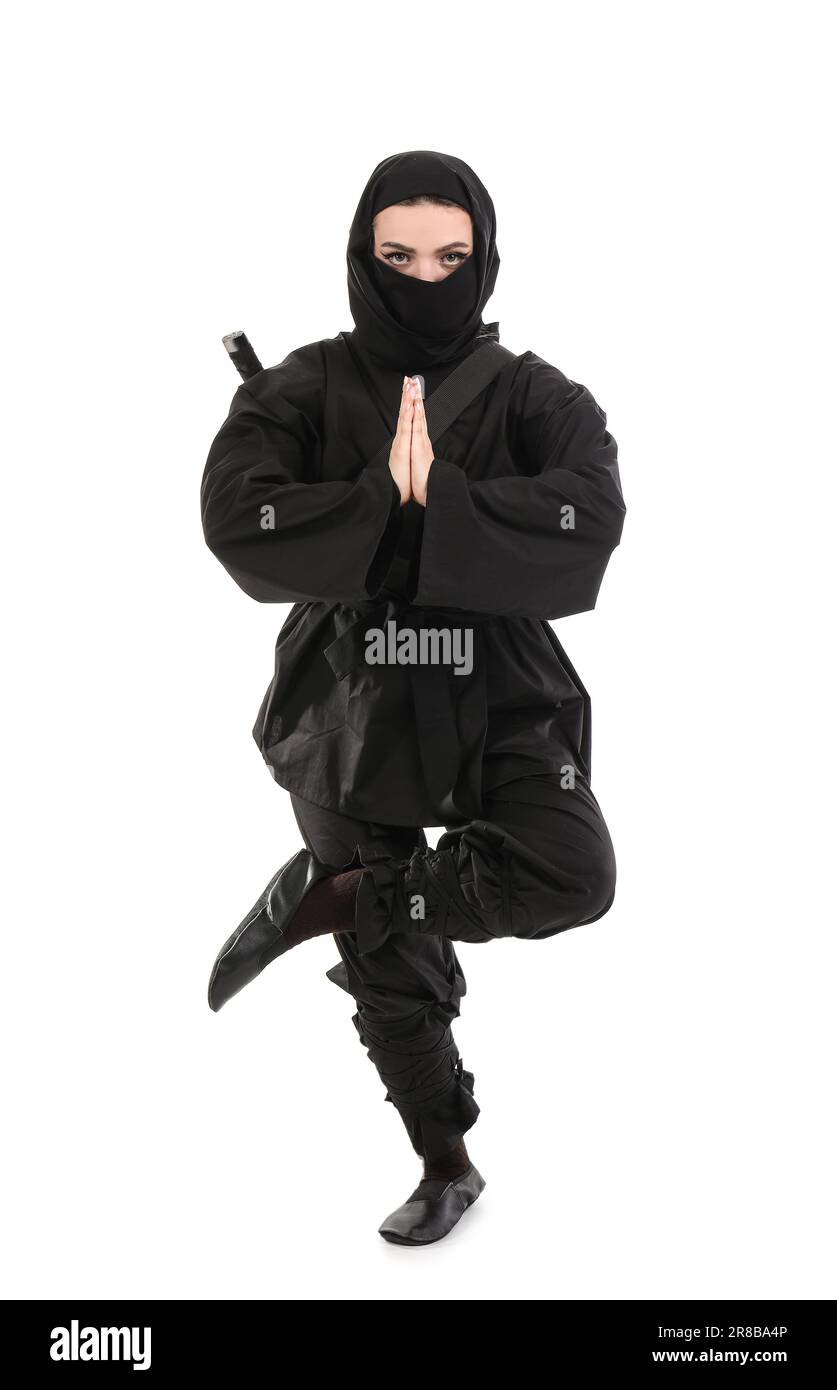 Female ninja on white background Stock Photo - Alamy