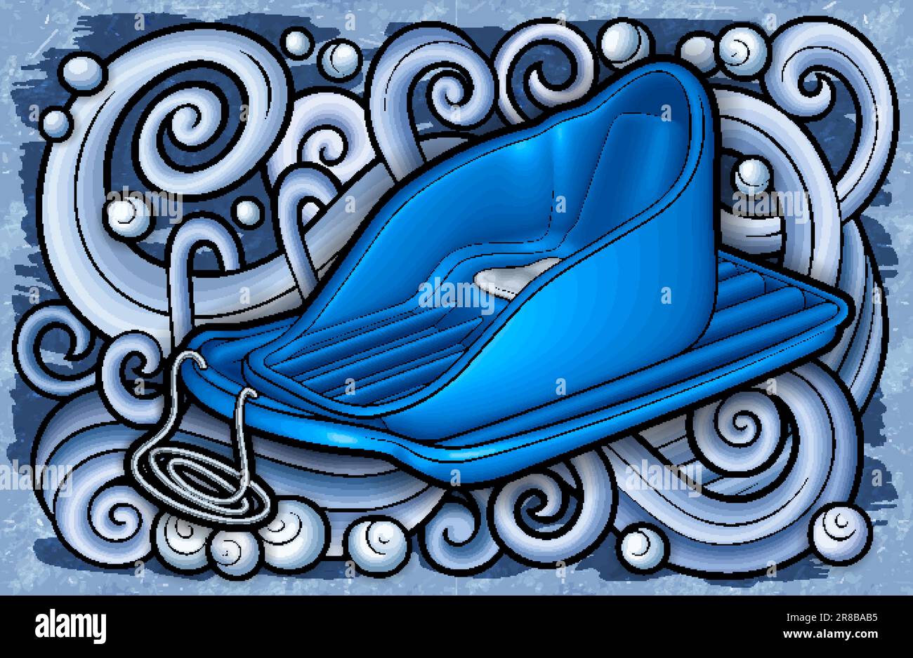 Cartoon cute doodle hand drawn sled illustration. Winter amusement ...