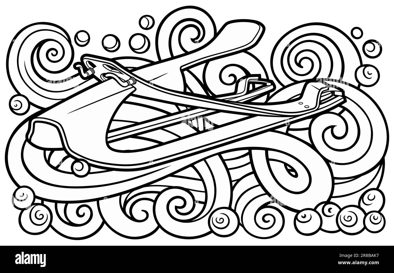 Cartoon cute doodle hand drawn sled illustration. Winter amusement ...