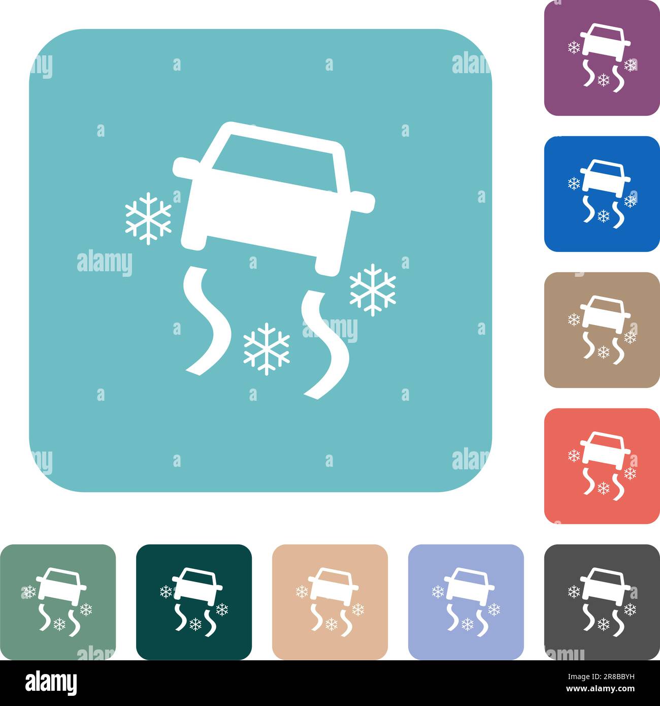 Snowy road dashboard indicator white flat icons on color rounded square ...