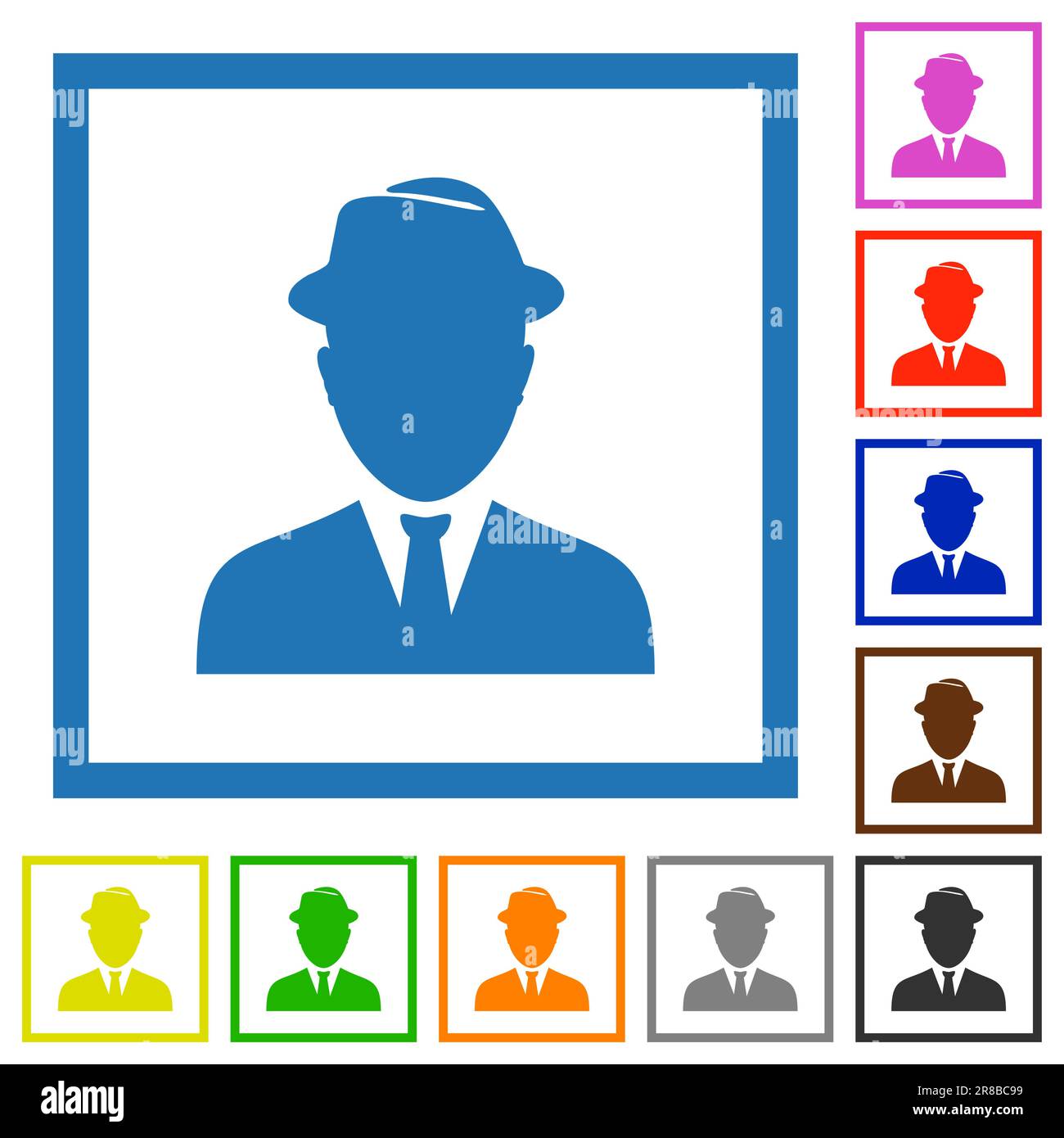 Spy avatar flat color icons in square frames on white background Stock ...