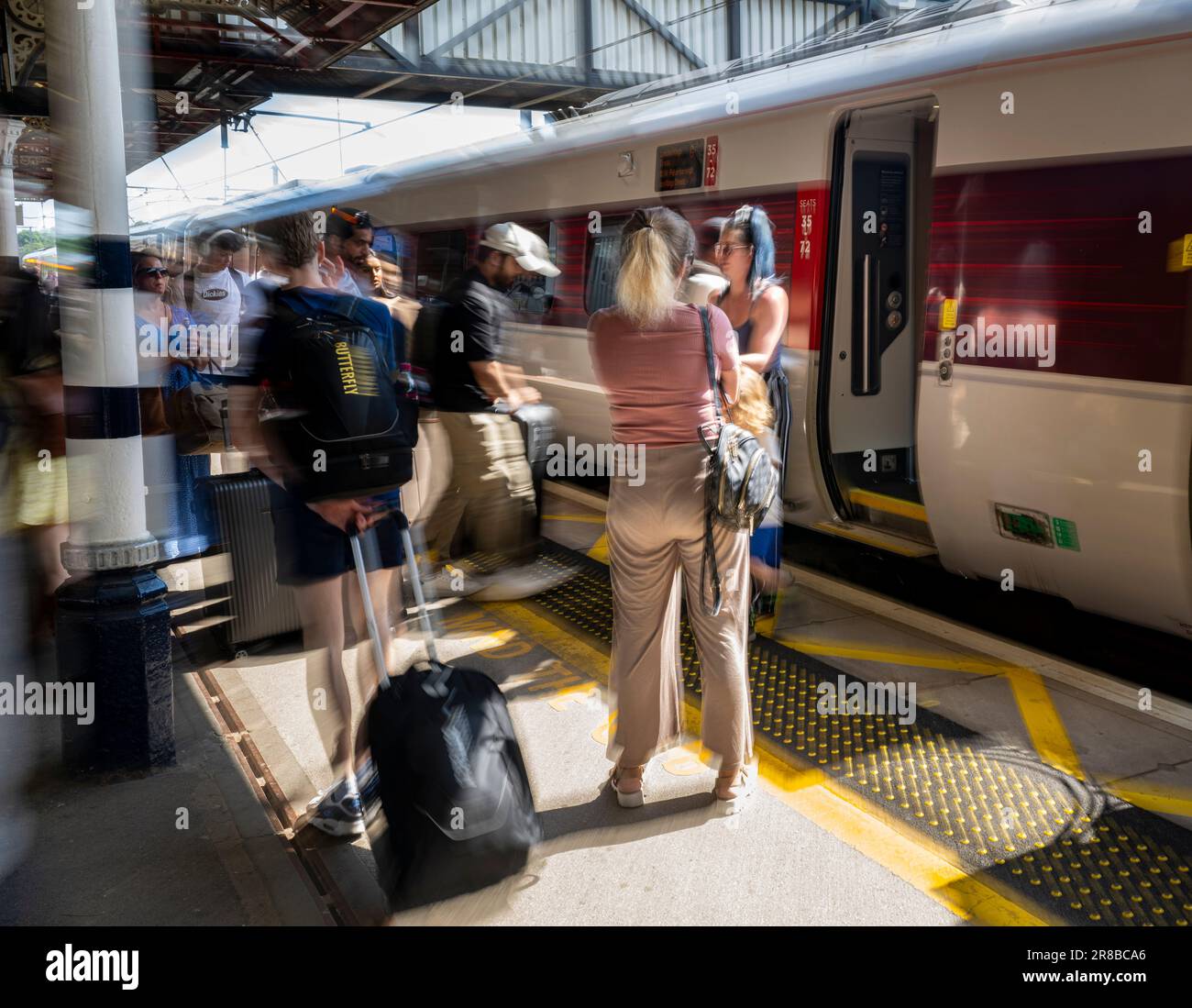 Grantham Train Station – Passengers boarding a London North Eastern Railway (LNER) Azuma Train ...