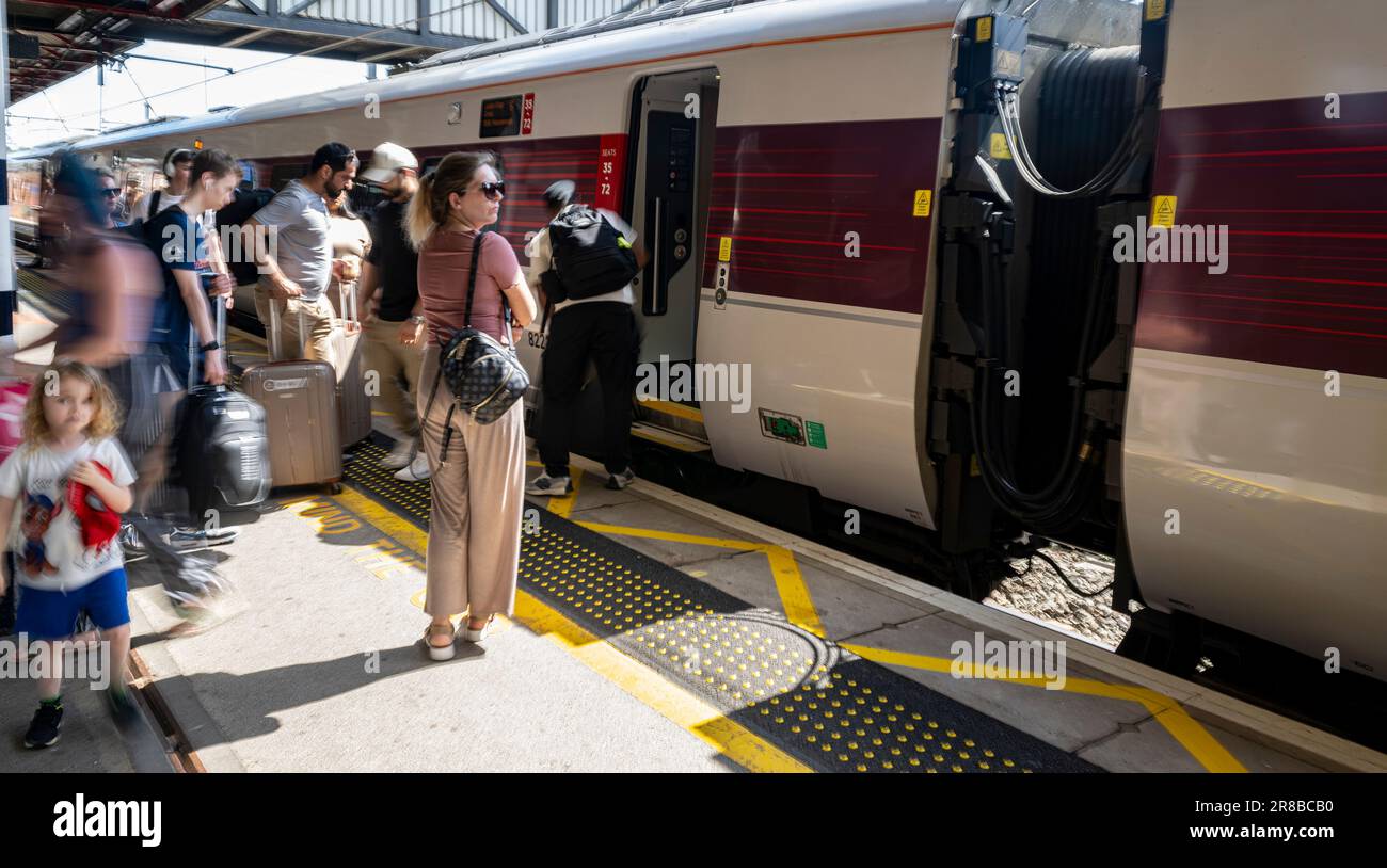 Grantham Train Station – Passengers boarding a London North Eastern Railway (LNER) Azuma Train ...