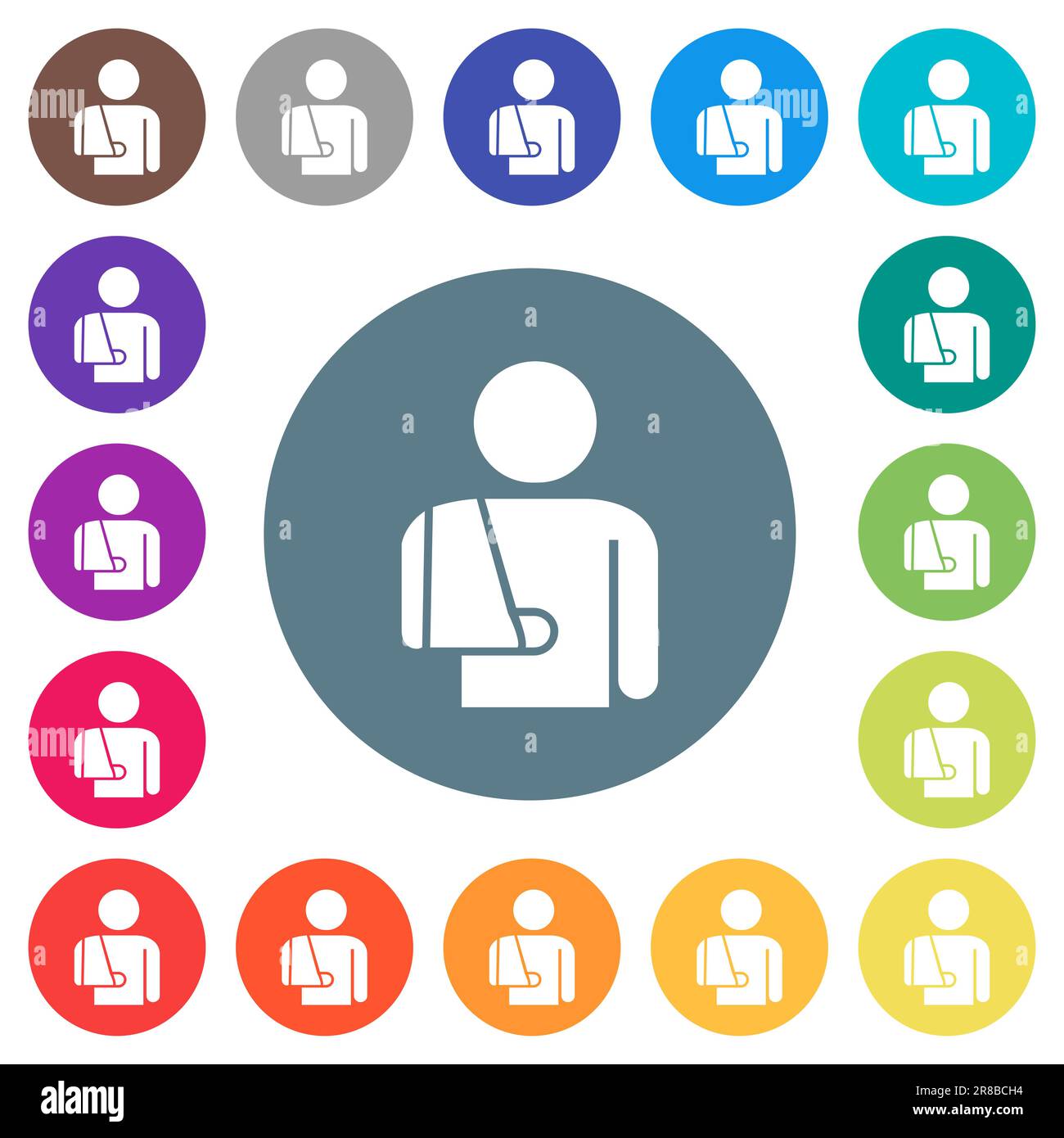 Plastered arm flat white icons on round color backgrounds. 17 ...