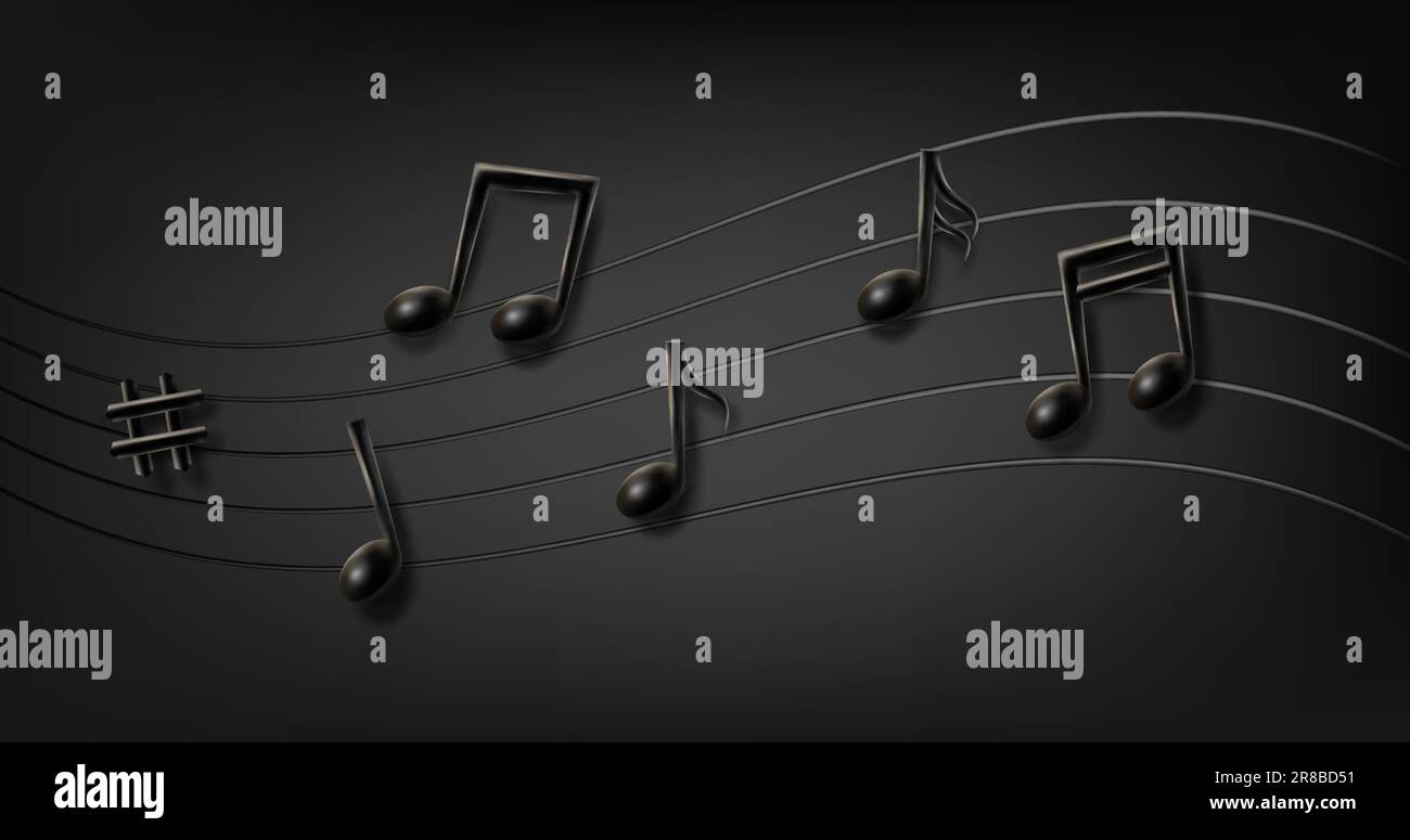3d realistic vector background. Music notes wave background Stock ...