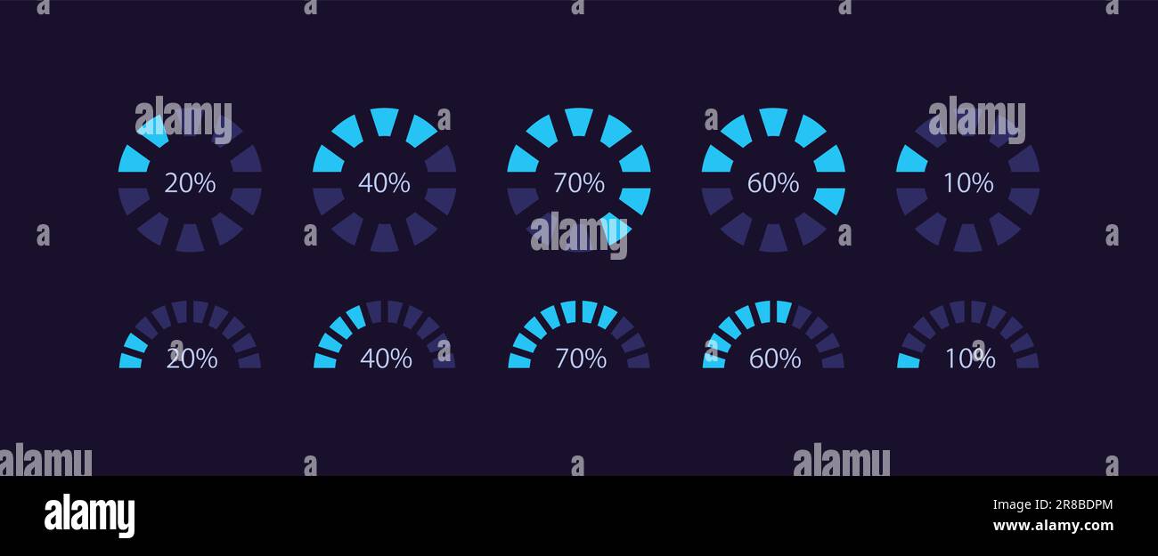 Radial wheel progress infographic chart design template set for dark ...