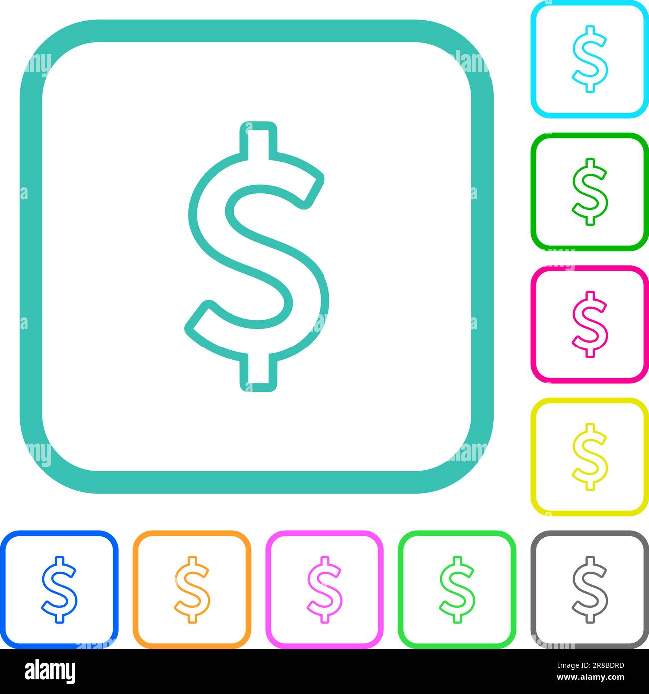 Dollar sign outline vivid colored flat icons in curved borders on white ...