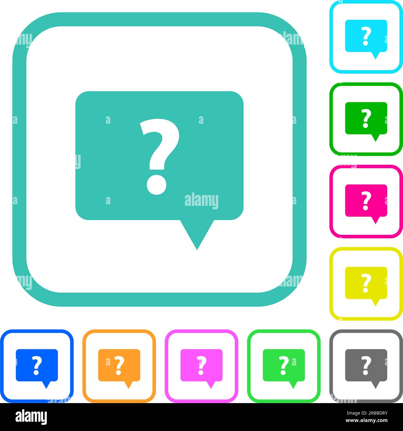 Rounded square help chat bubble solid vivid colored flat icons in curved borders on white ...