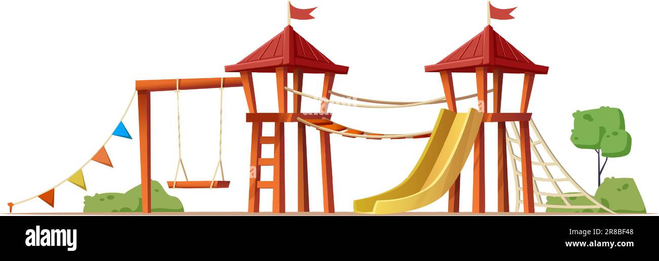 Isolated on white background. Cartoon style kids outside playground ...