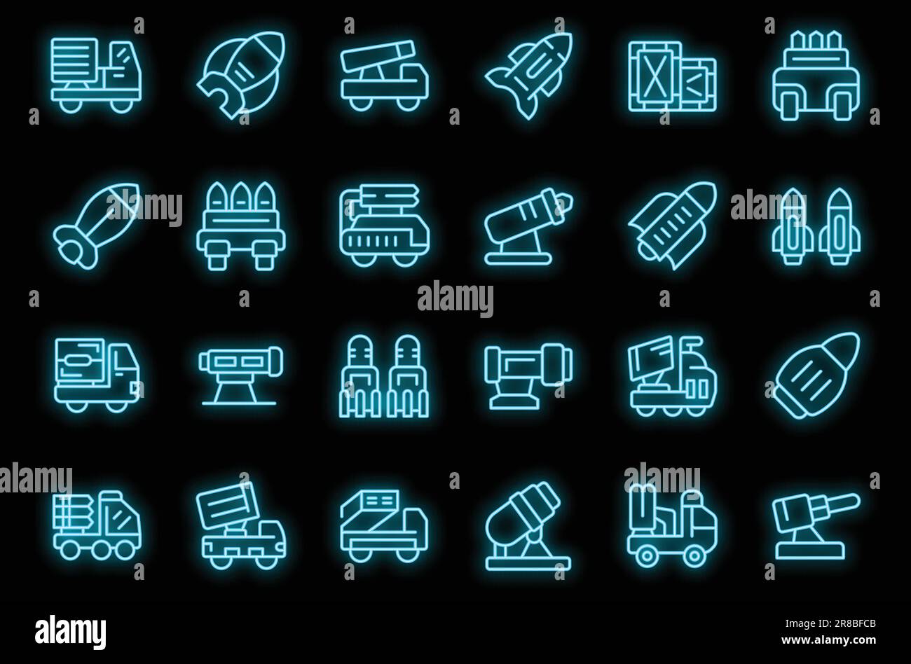 Anti-aircraft missile system icons set outline vector. Gun mortar ...
