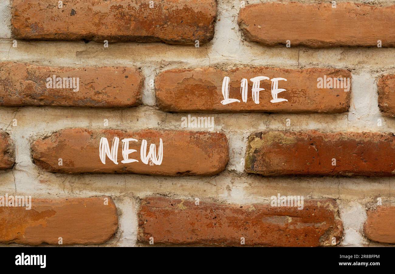 New life symbol. Concept words New life on beautiful brown brick wall ...