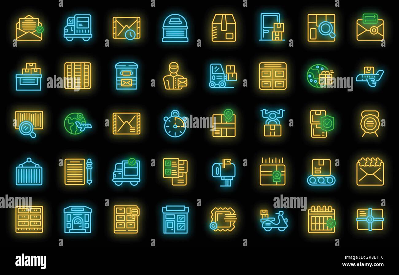 Postal service icons set outline vector. Office mail. Parcel delivery ...