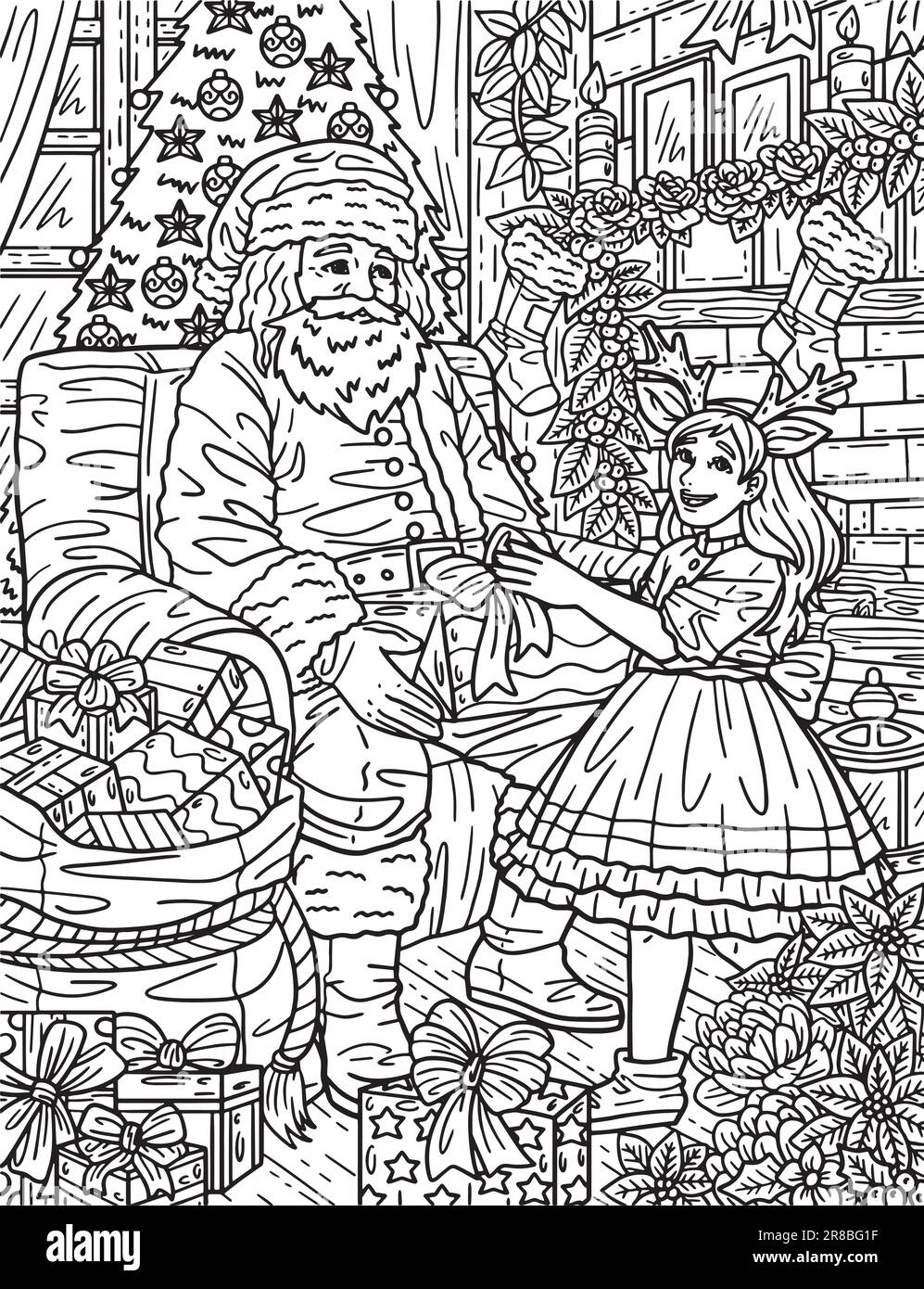 Christmas Santa giving Gift Adults Coloring Page Stock Vector Image ...