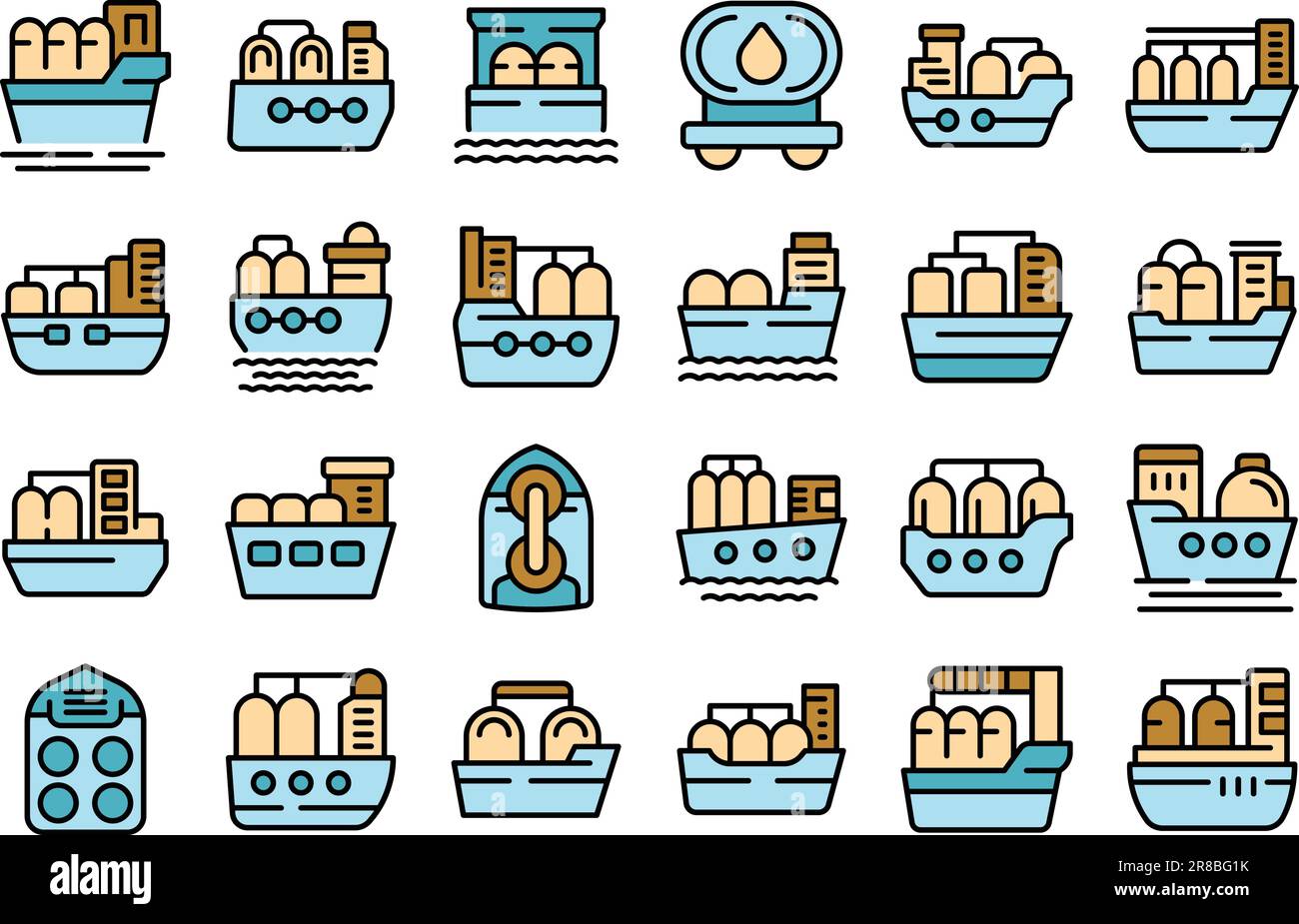 Gas carrier ship icons set outline vector. Gas energy. Pipe fuel thin ...