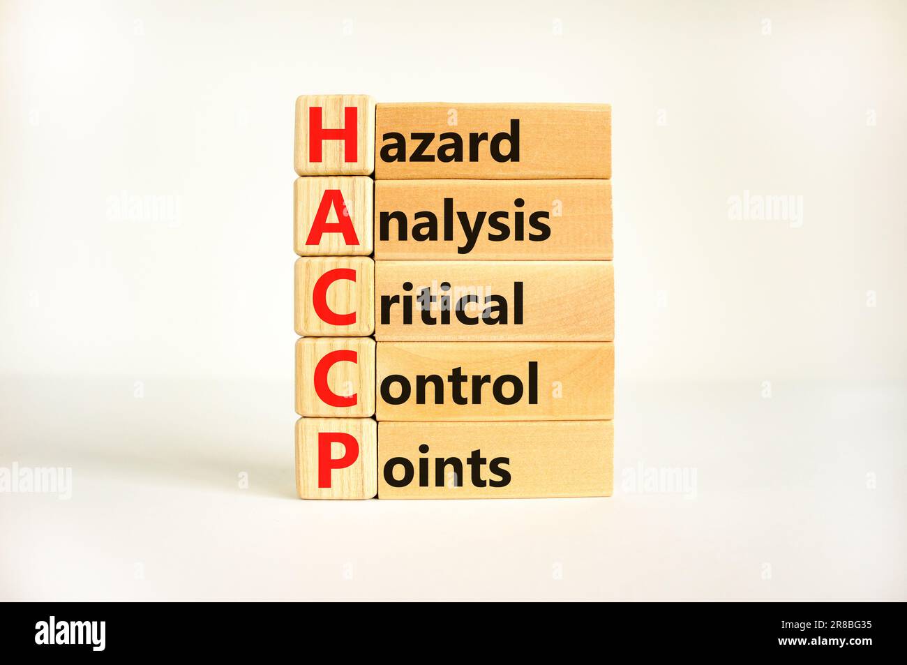 HACCP symbol. Concept words HACCP hazard analysis critical control point on wooden block ...