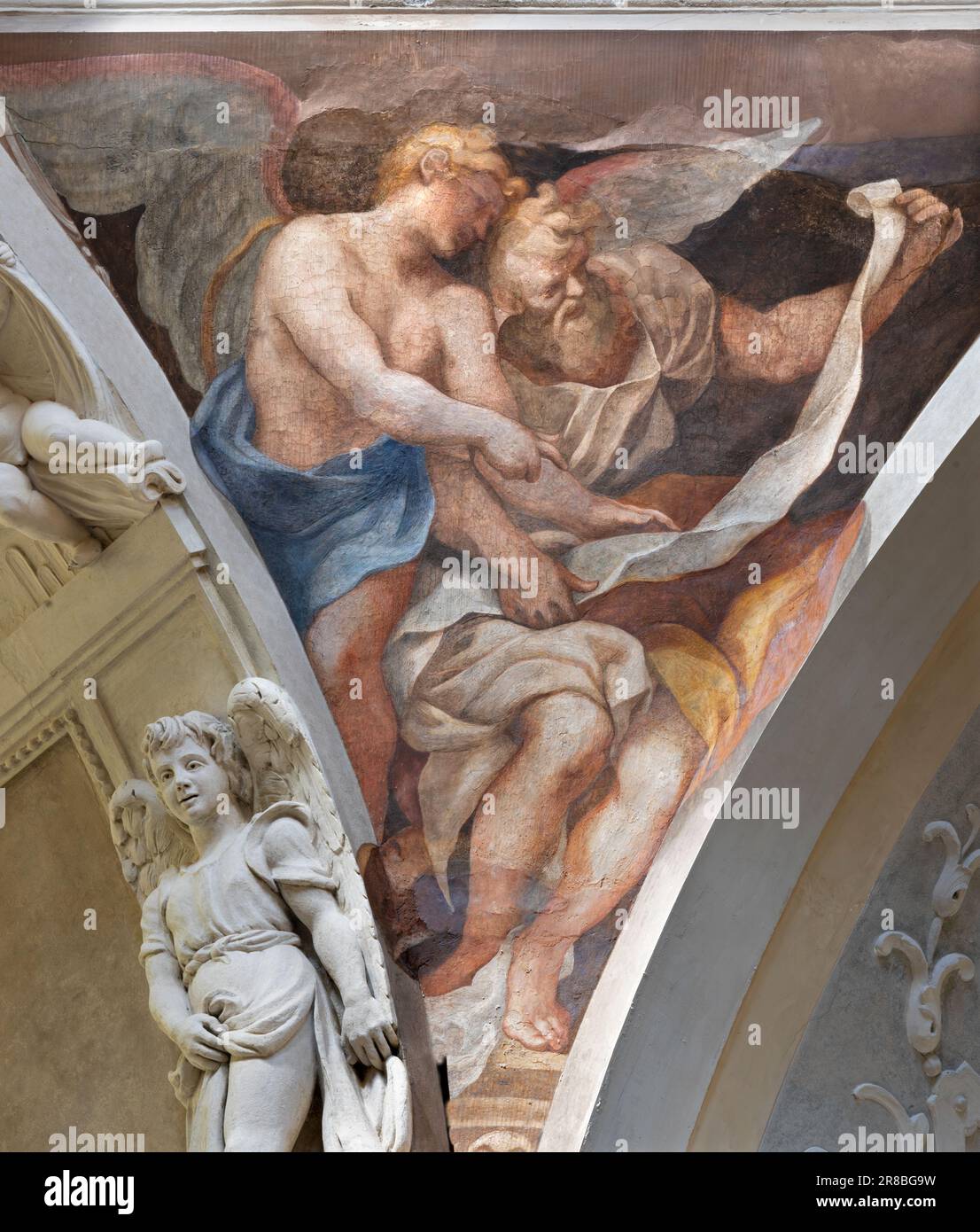 GENOVA, ITALY - MARCH 7, 2023: The fresco of St. Matthew the Evangelist ...