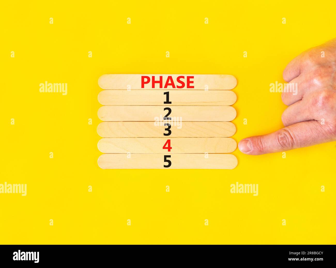 Time to phase 4 symbol. Concept word Phase 1 2 3 4 5 on wooden sticks ...