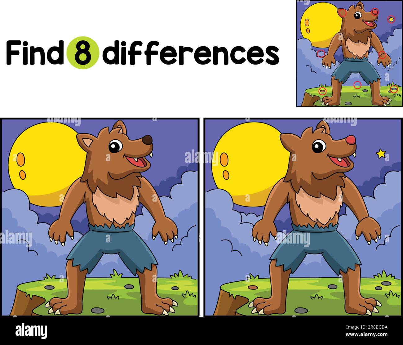 Werewolf Halloween Find The Differences Stock Vector Image & Art - Alamy