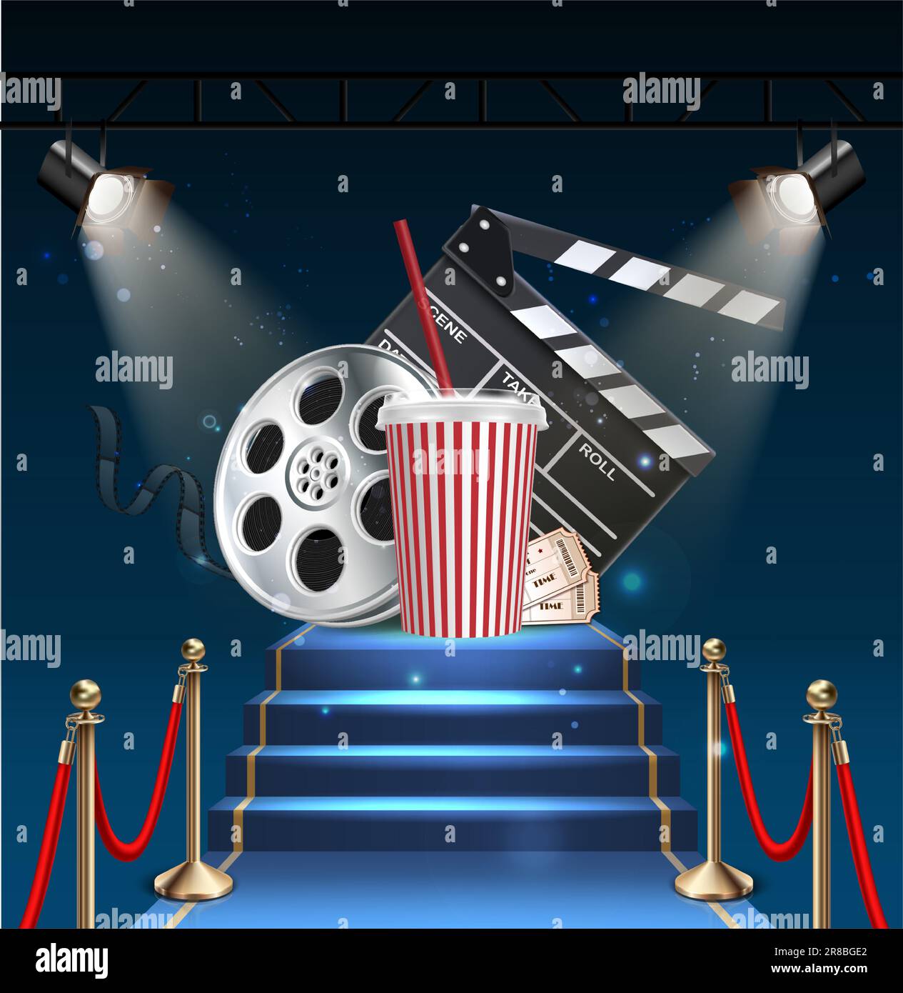 3d realistic vector icon illustration. Movie night concept background ...