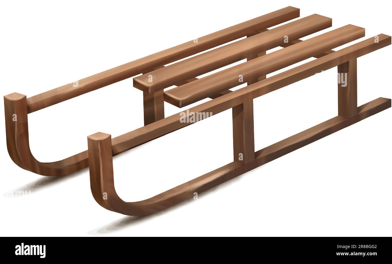Vector icon illustration. Cartoon style wooden sledge. Isolated on ...