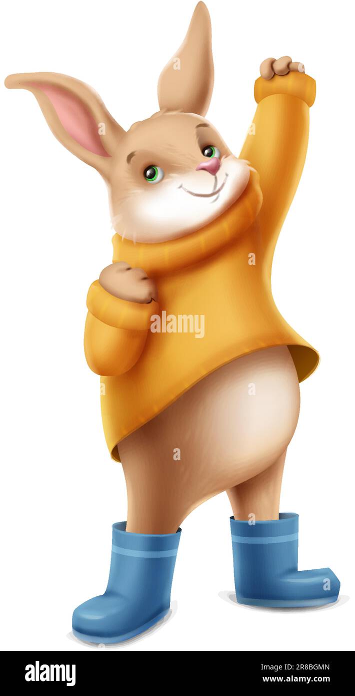 Vector icon illustration. Cute cartoon style rabbit dressed in winter ...