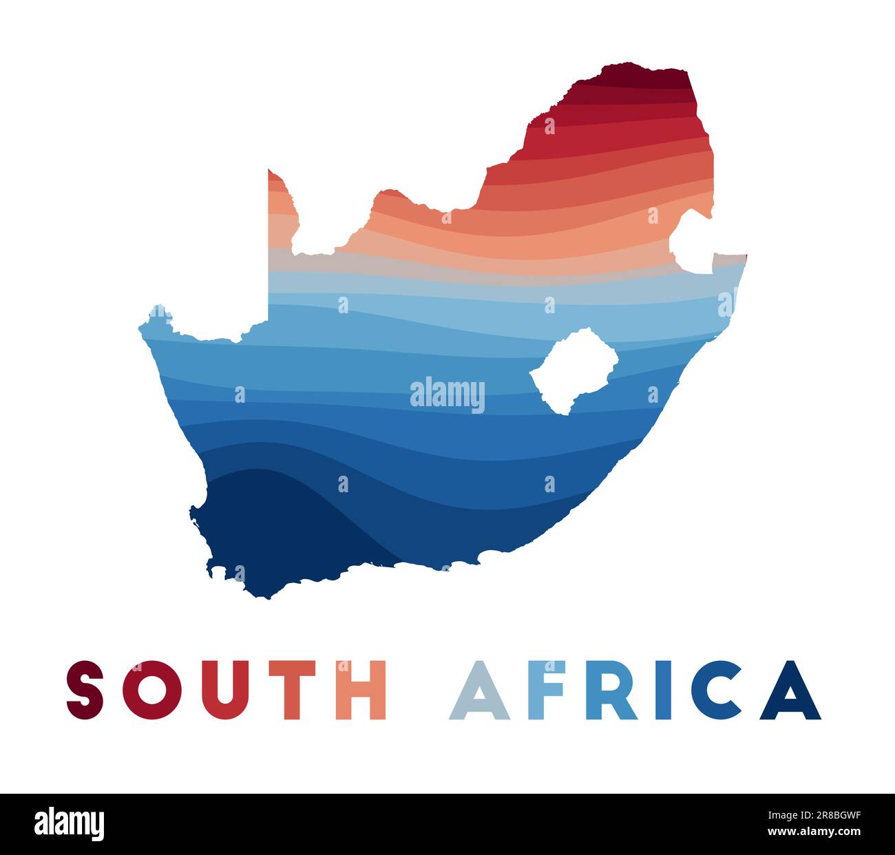 South Africa map. Map of the country with beautiful geometric waves in red and blue colors ...