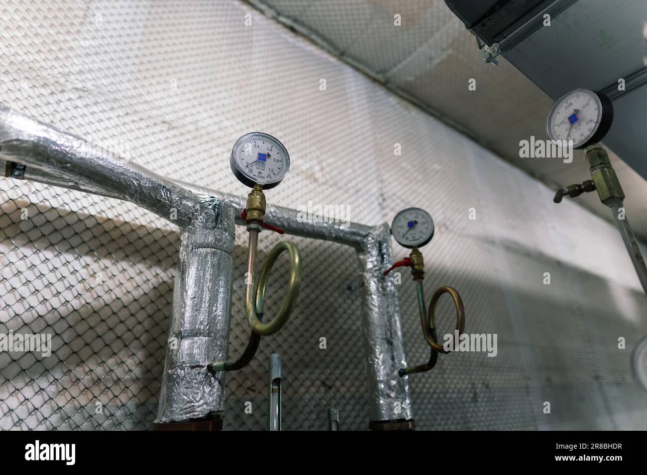 Pressure sensor in an industrial boiler room. Barometer in the heating ...