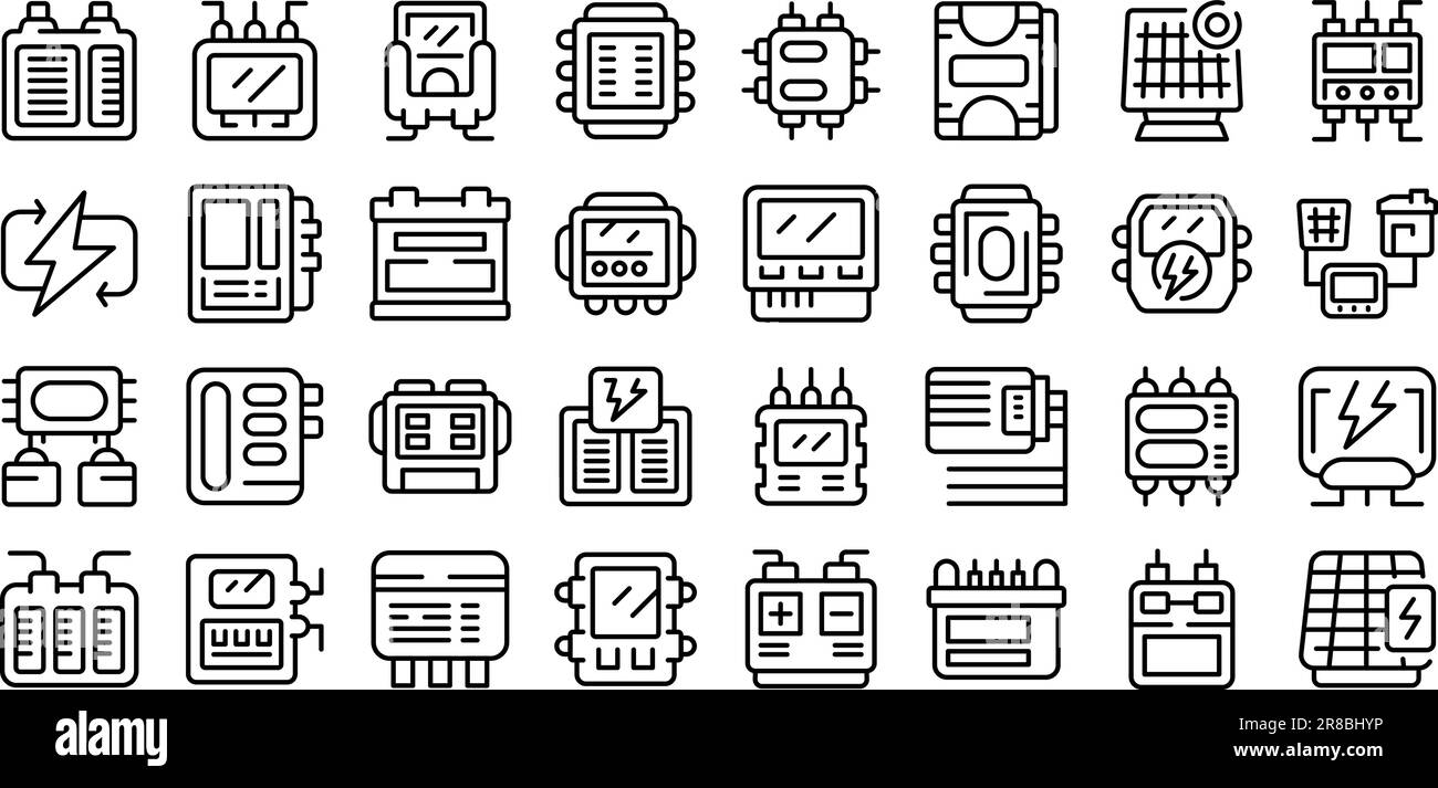 Inverter icons set outline vector. Solar nature. Power energy Stock ...