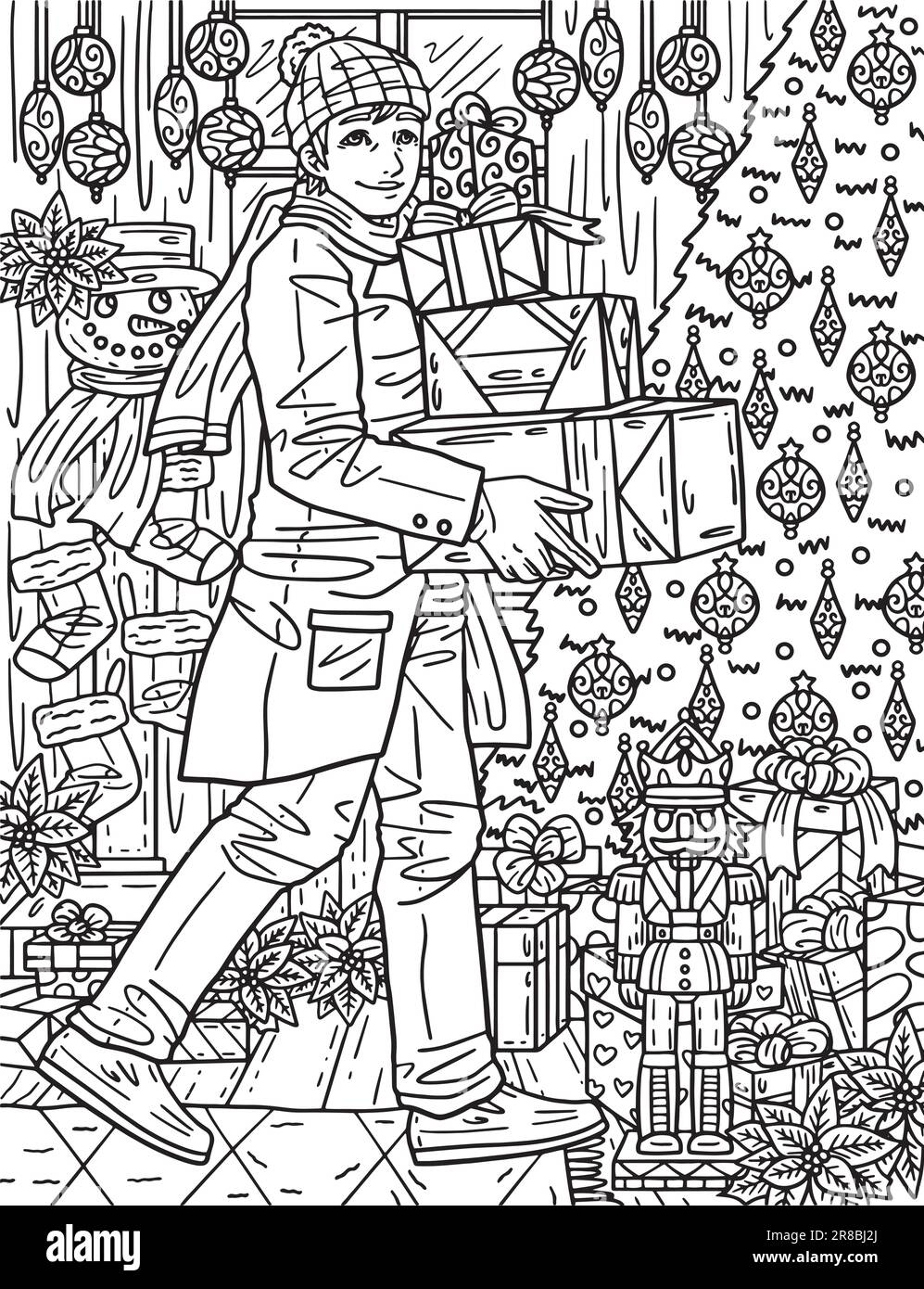 Christmas Dad Carrying Presents Adults Coloring Stock Vector Image ...