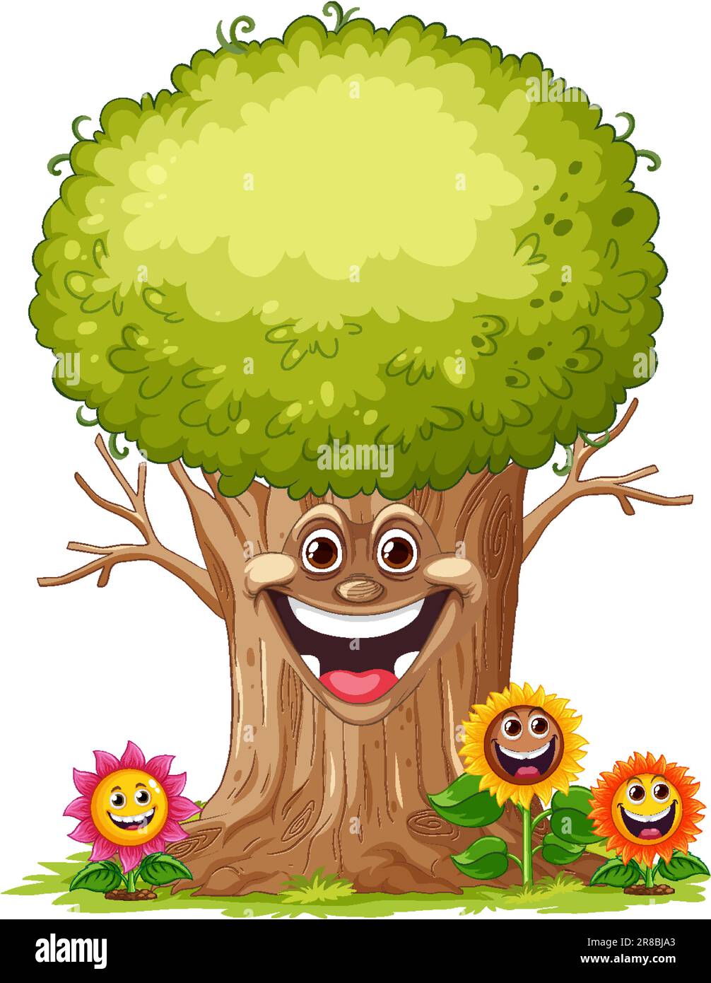 Happy tree and flower cartoon illustration Stock Vector Image & Art - Alamy