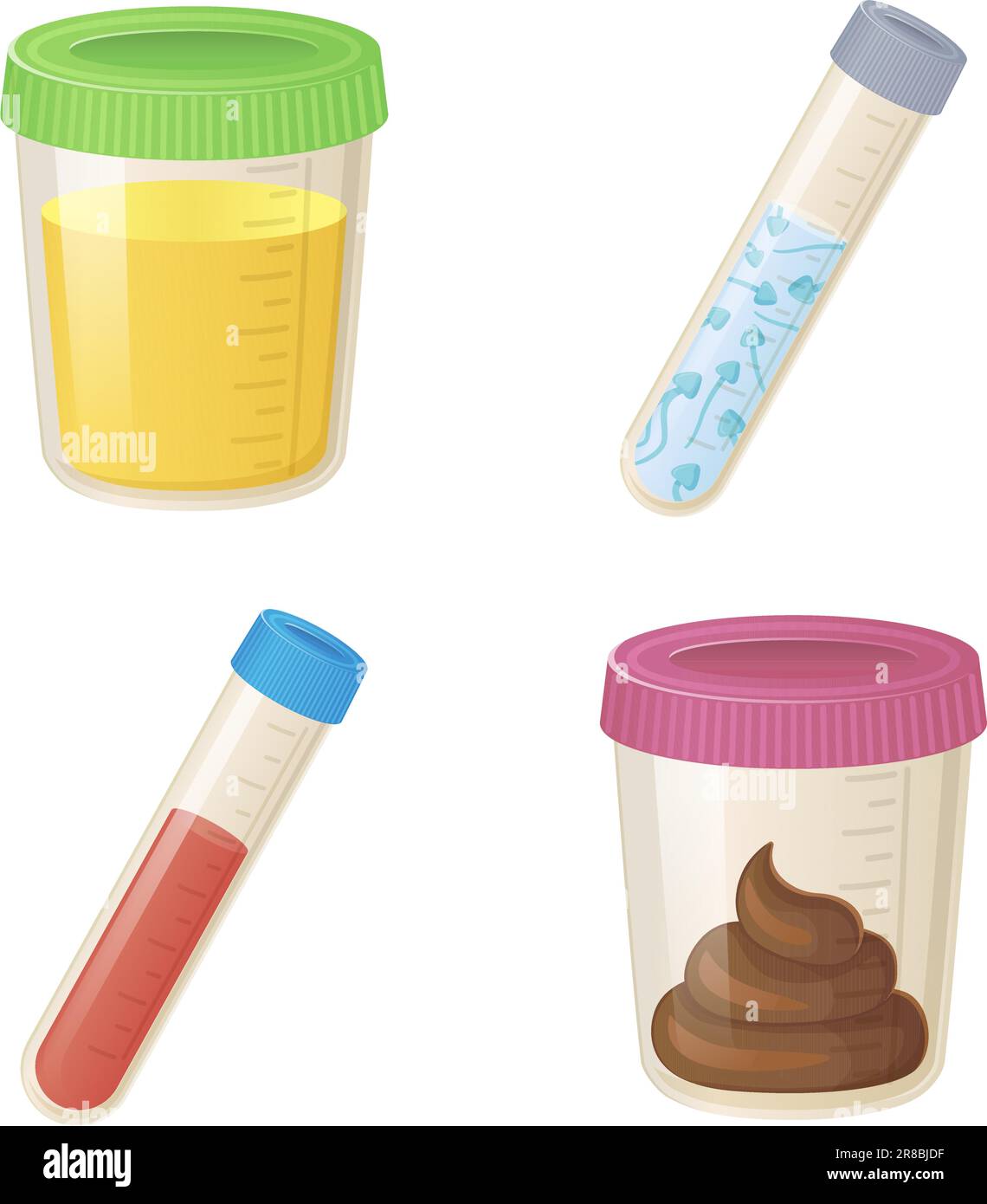 Cartoon style analysis sample set. Container for Medical Tests blood ...